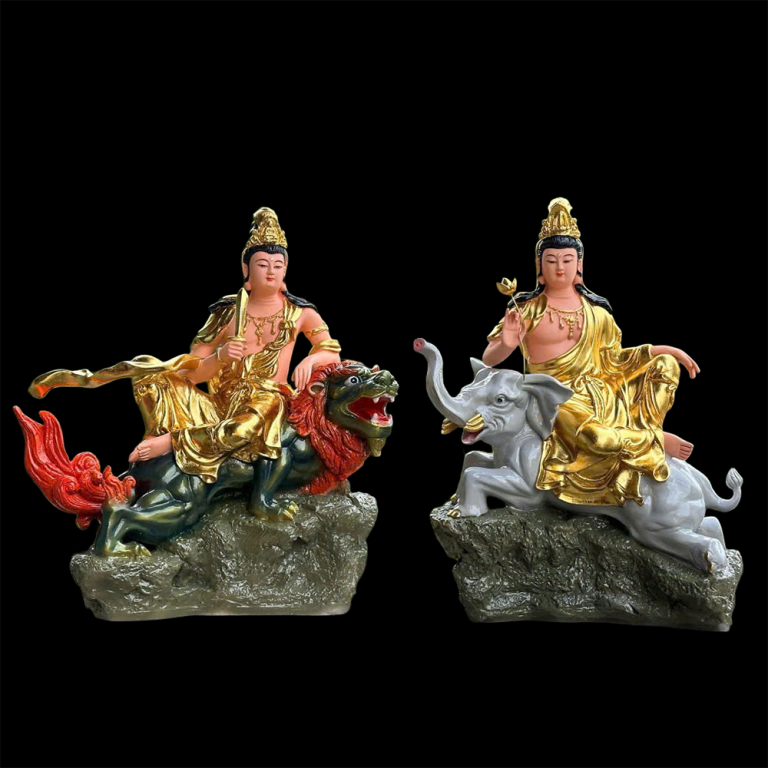 Tượng Văn Thù, Phổ Hiền Bồ Tát Cưỡi Linh Thú Bằng Composite Dát Vàng ...