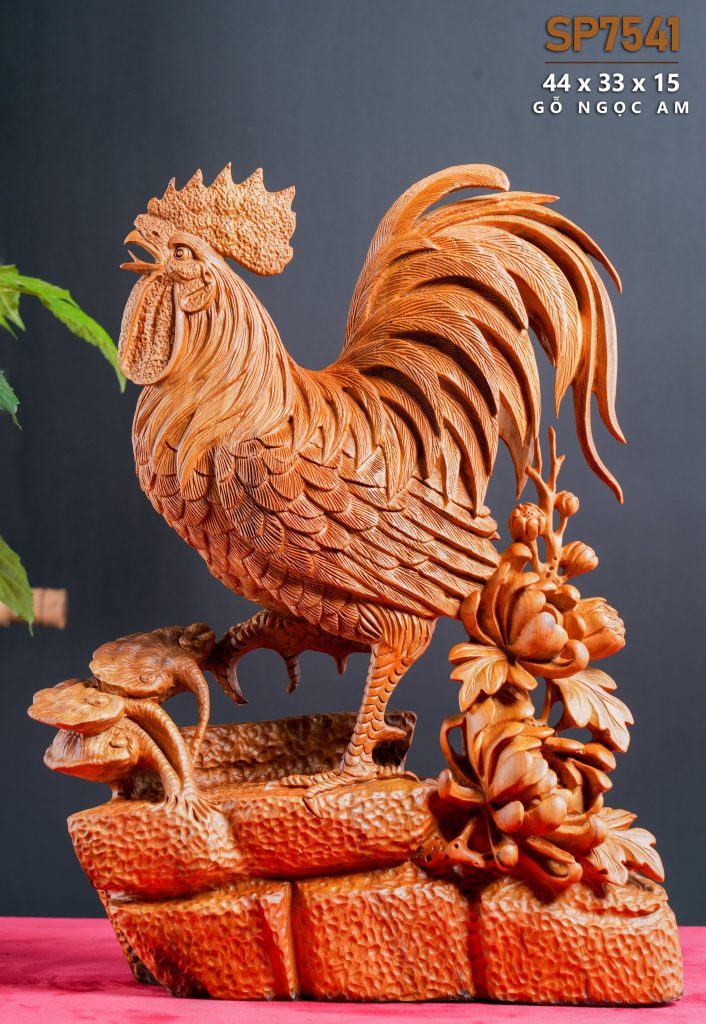 Tượng gà trống phong thủy nhất kê gỗ ngọc am SP7541